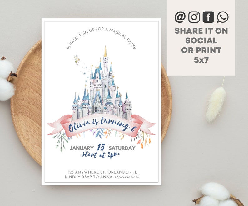 Princess Castle Birthday Invitation Magical Kingdom Kids - Etsy