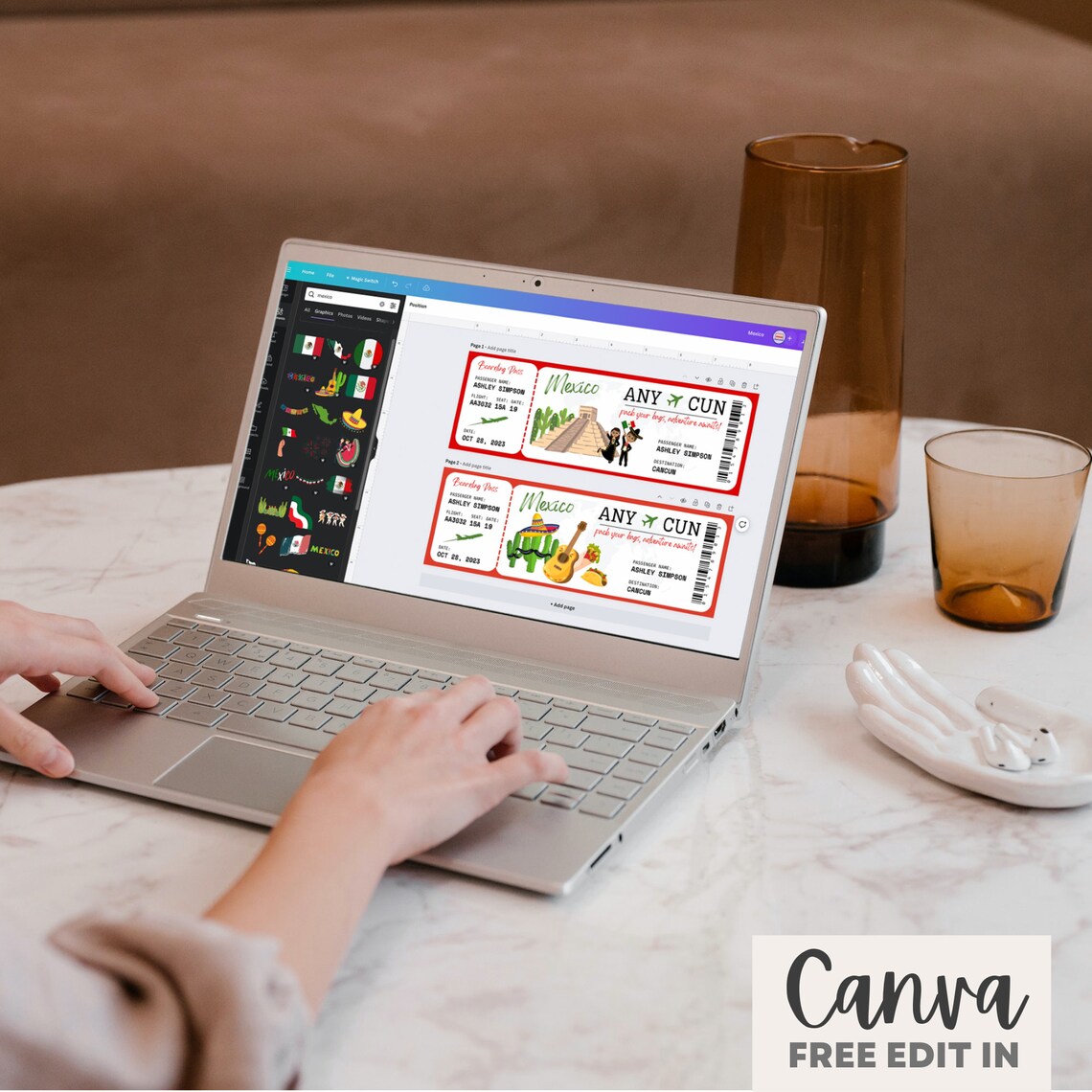 Editable and Printable Boarding Pass Mexico Surprise Trip Cancun ...