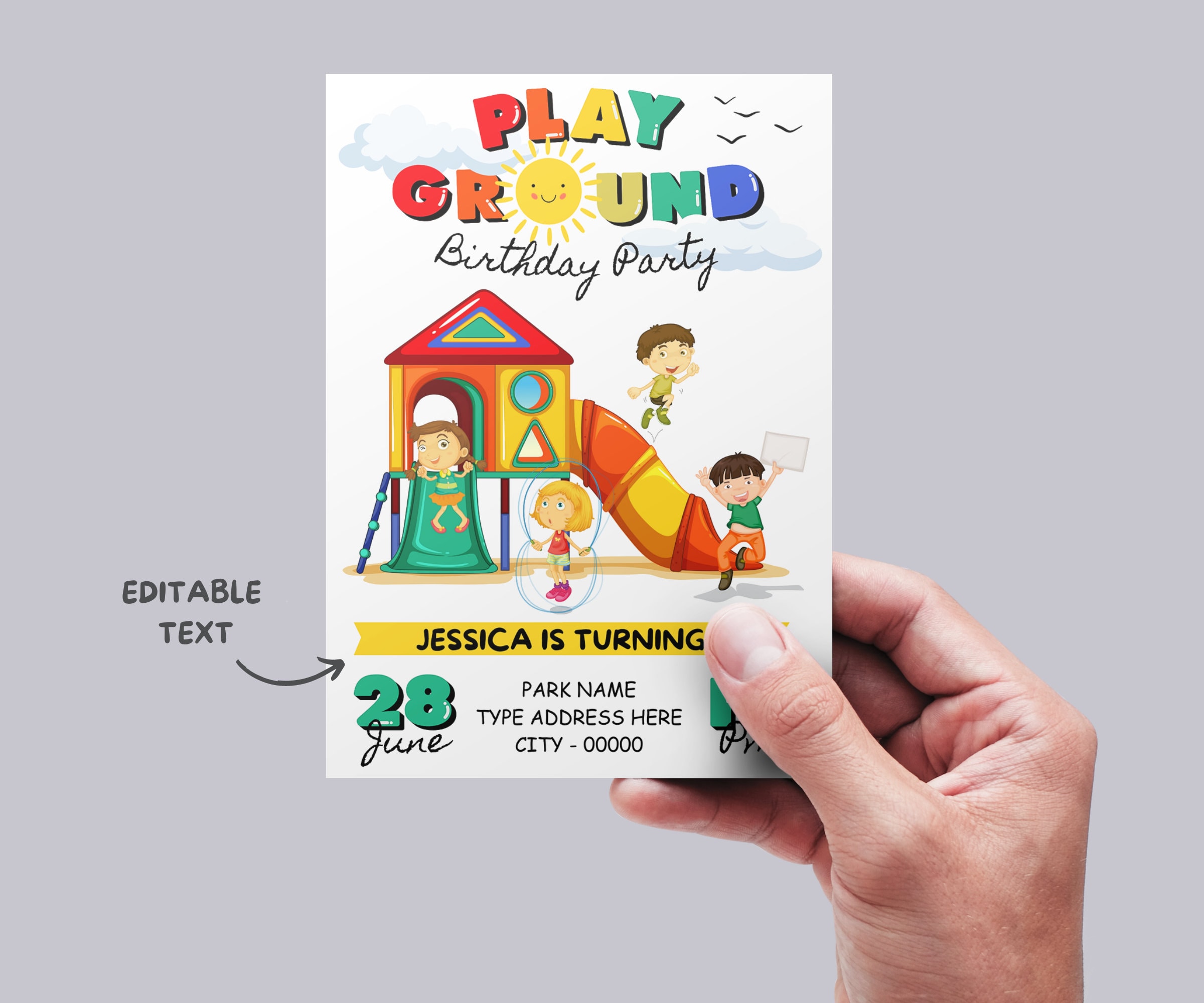Playground Invitation Template Party at the Park Invite Printable and ...