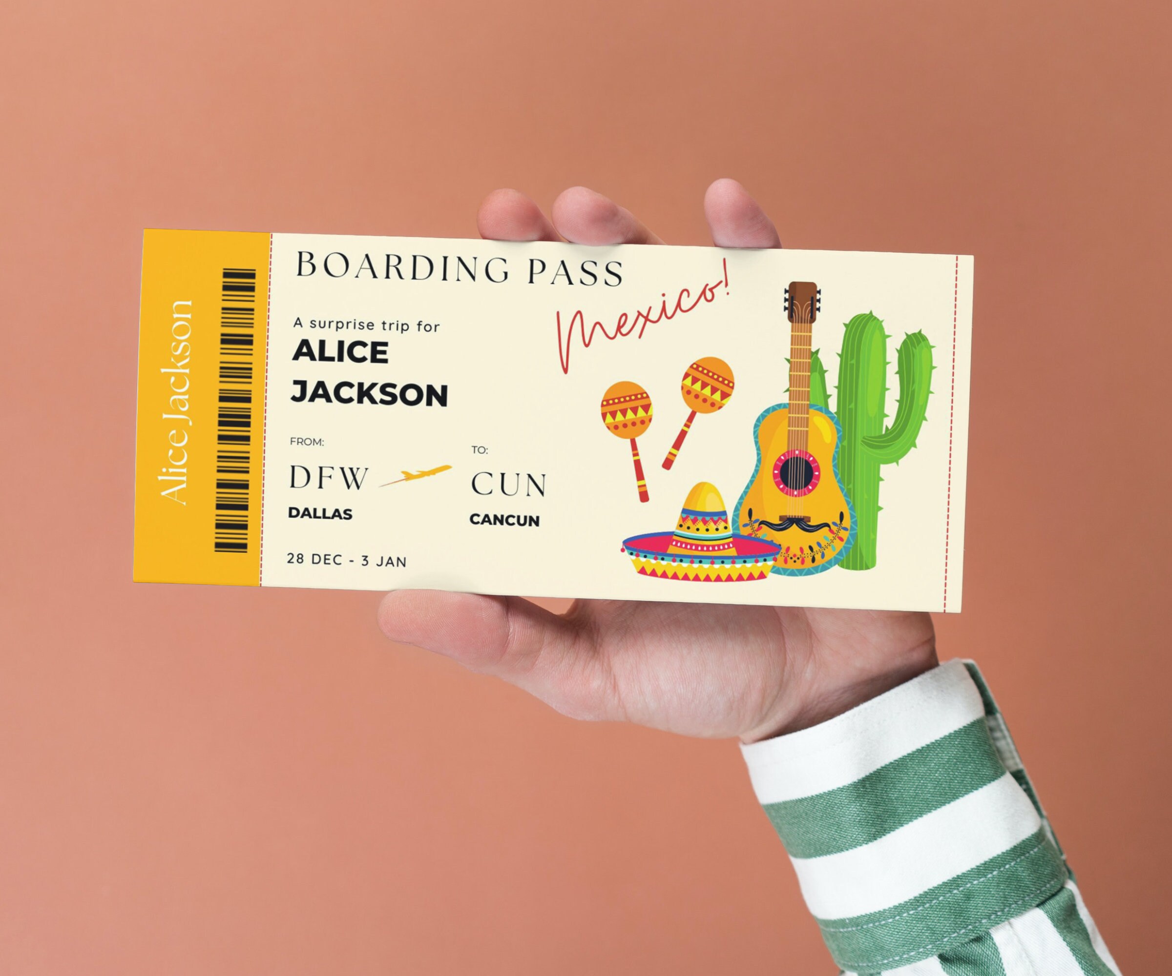 Boarding Pass Mexico, Surprise Ticket Cancun, Vacation Trip Surprise ...