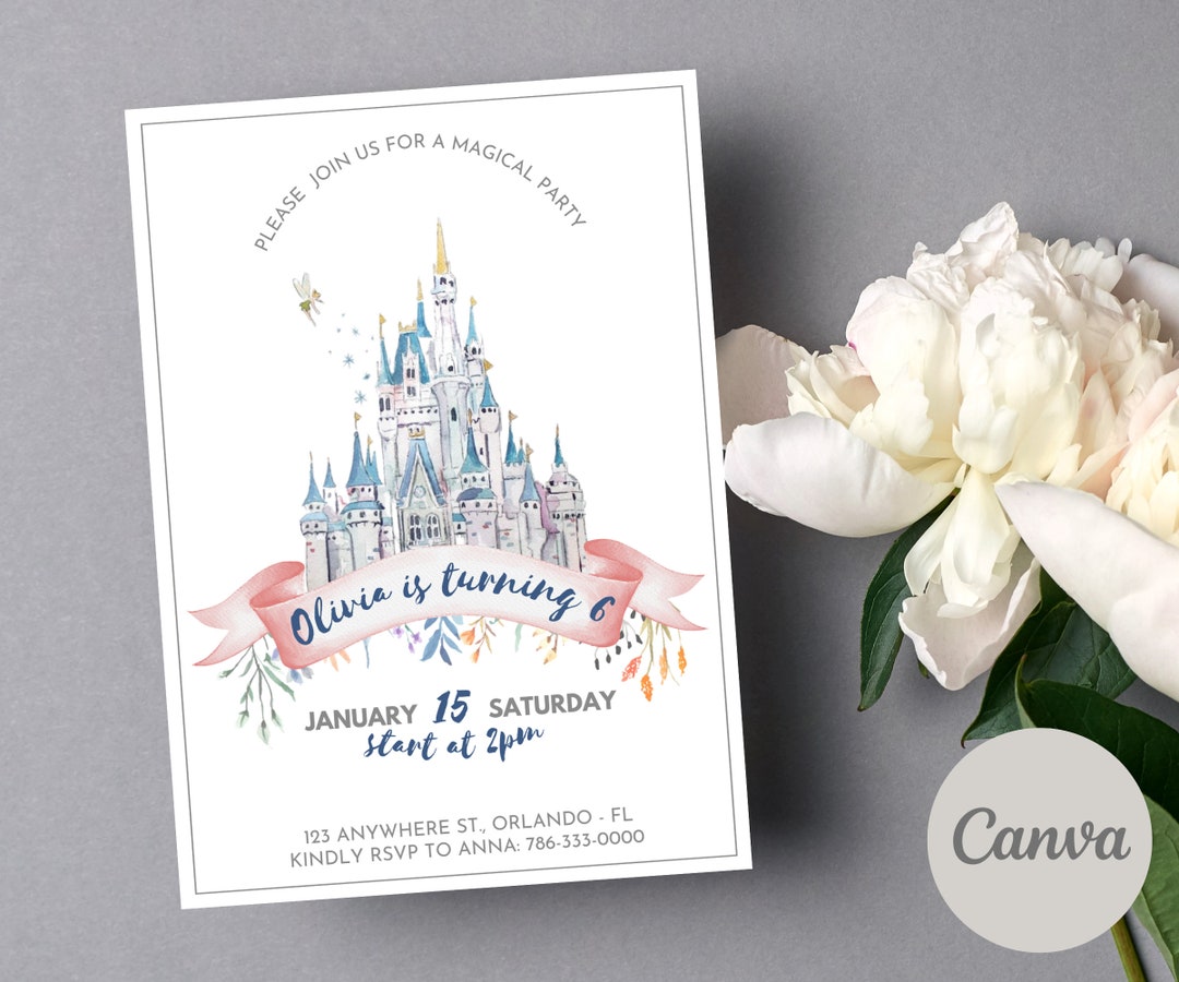 Princess Castle Birthday Invitation Magical Kingdom Kids Party ...