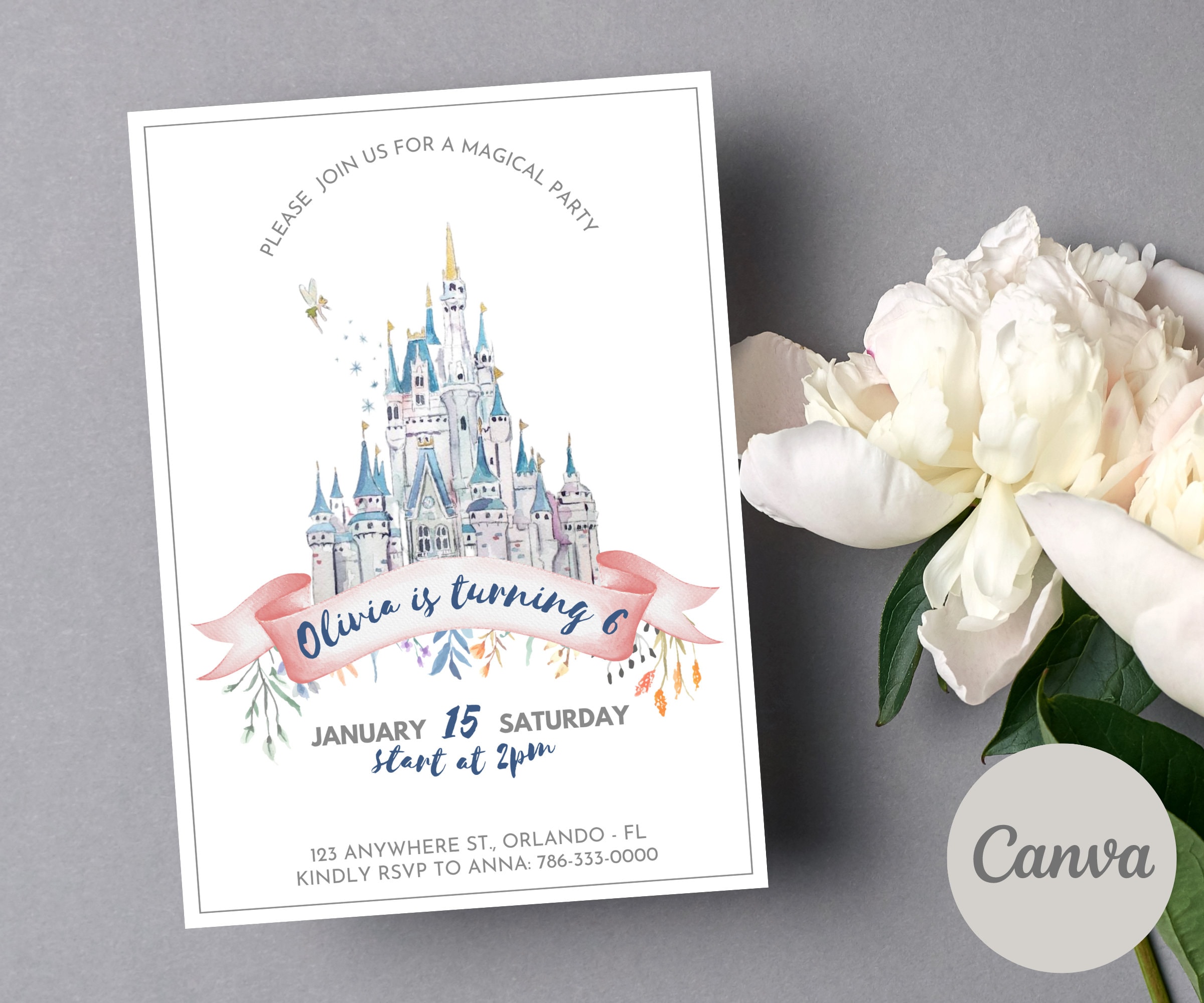 Princess Castle Birthday Invitation Magical Kingdom Kids - Etsy