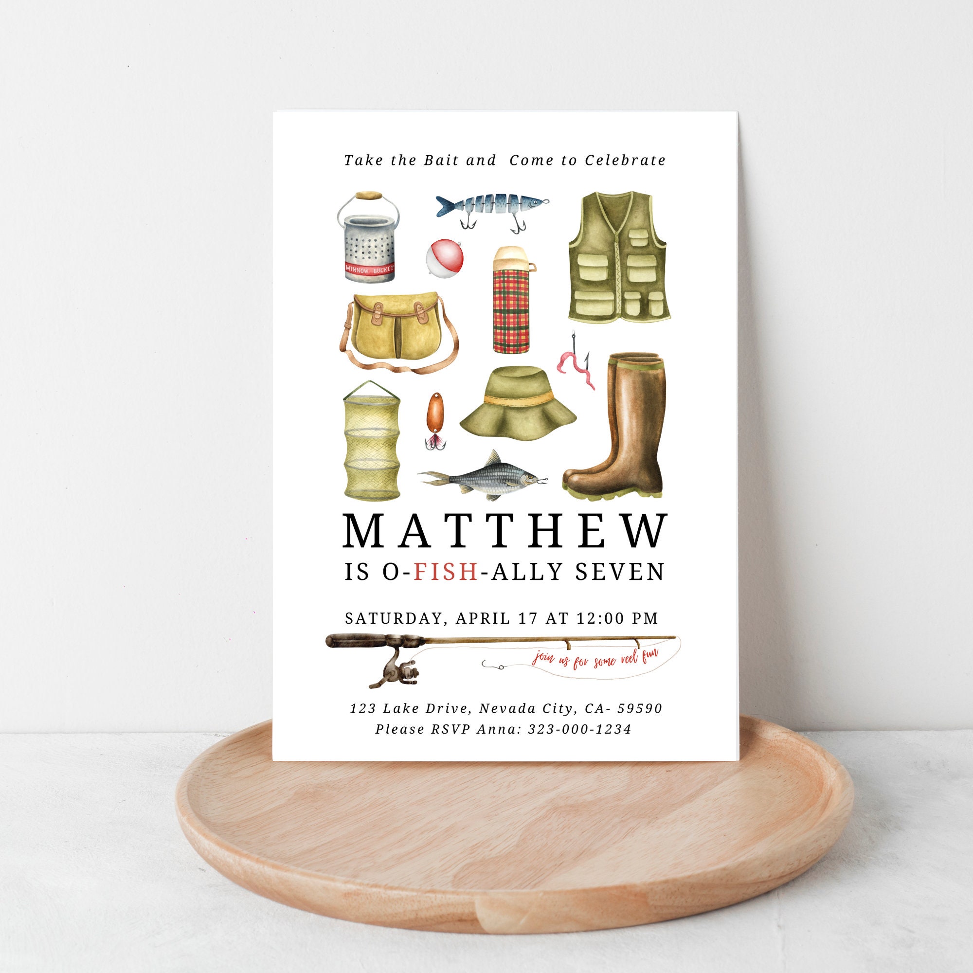 Fishing Birthday Invitation Template Fisherman Kids Party Theme ...