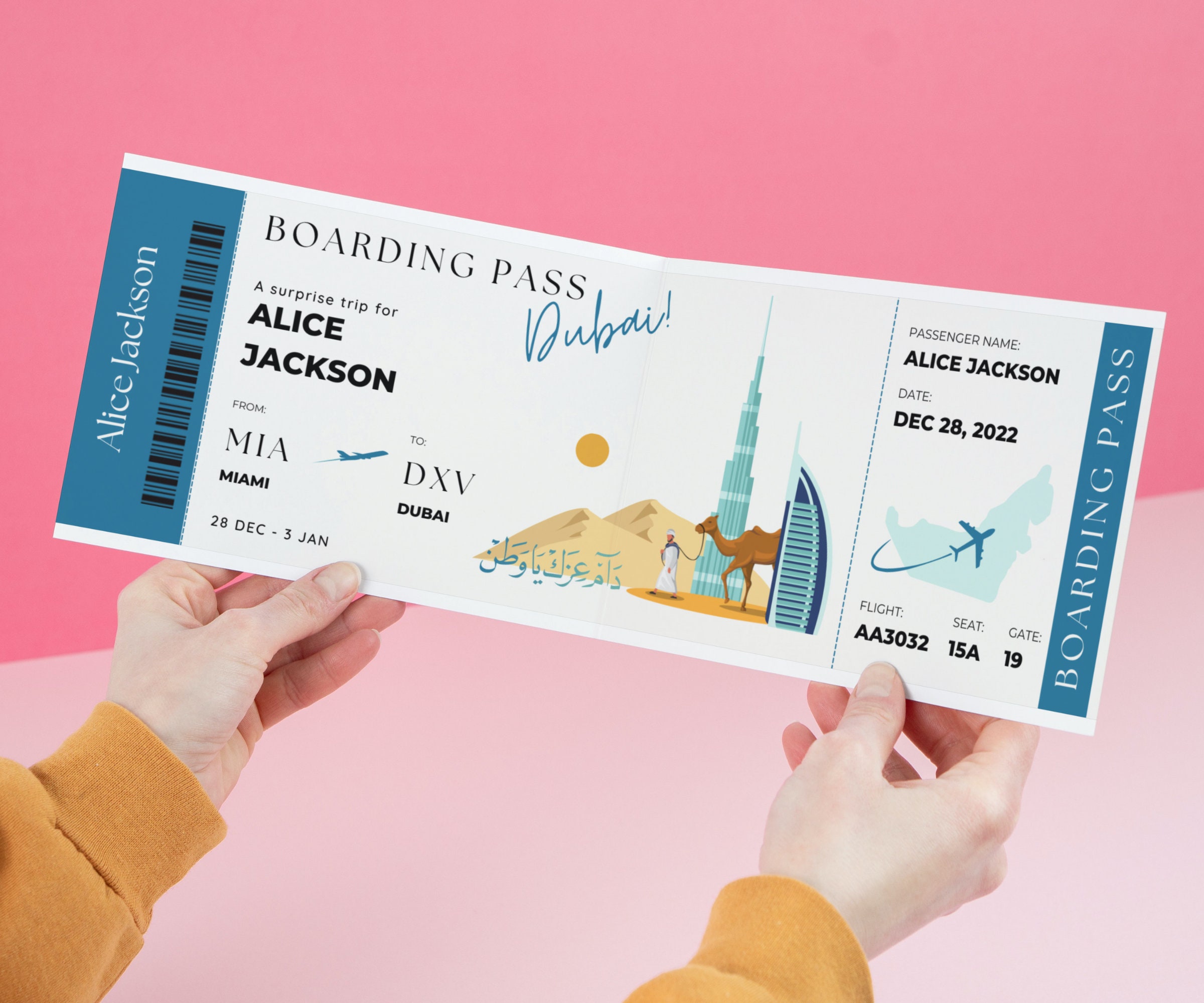 Boarding Pass Dubai Surprise Ticket UAE Vacation Trip Emirates ...
