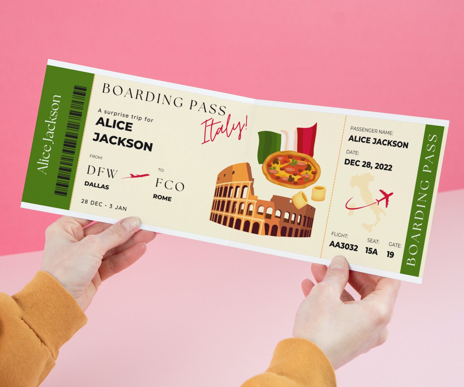 Boarding Pass Italy Surprise Ticket Rome Vacation Trip - Etsy