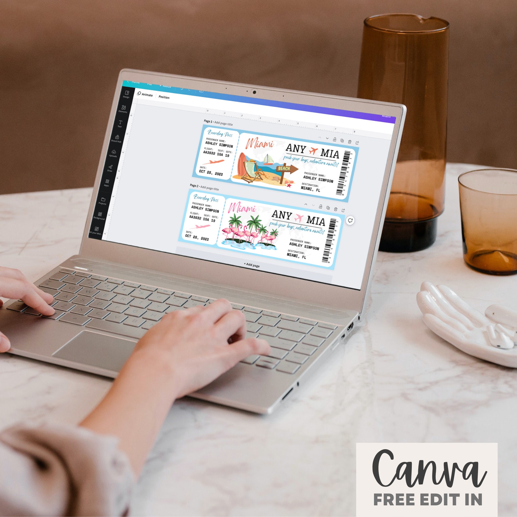 Editable and Printable Boarding Pass Miami Surprise Trip Florida ...