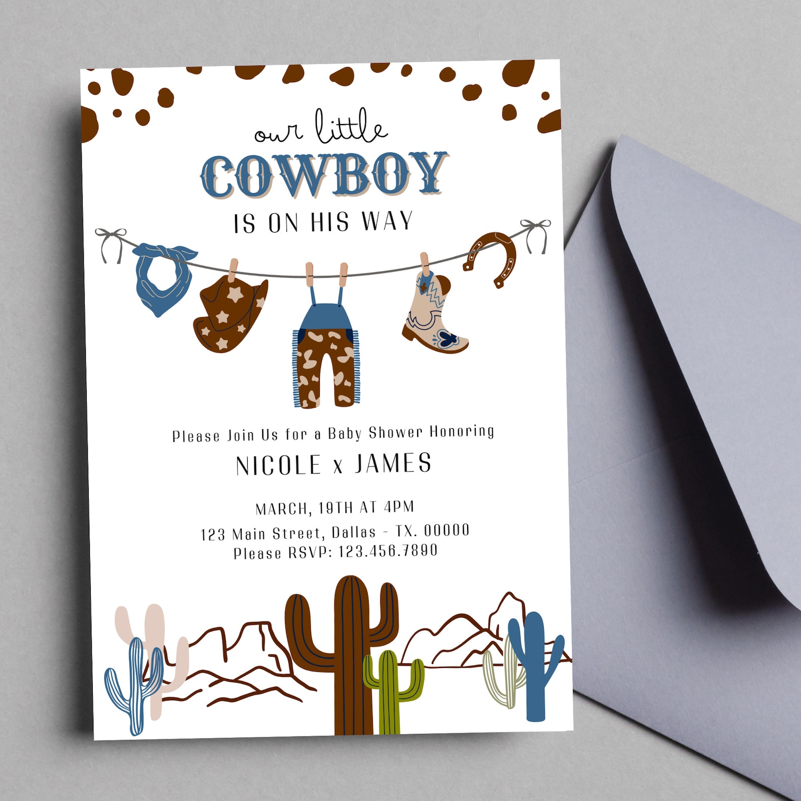 Little Cowboy Baby Shower Invitation Baby Is On The Way Western Rodeo