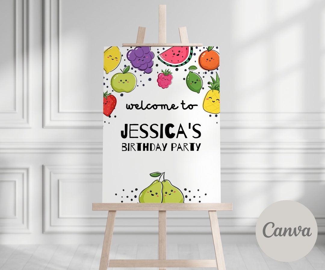 Fruity Birthday Party Welcome Sign: Editable Canva Template (digital ...