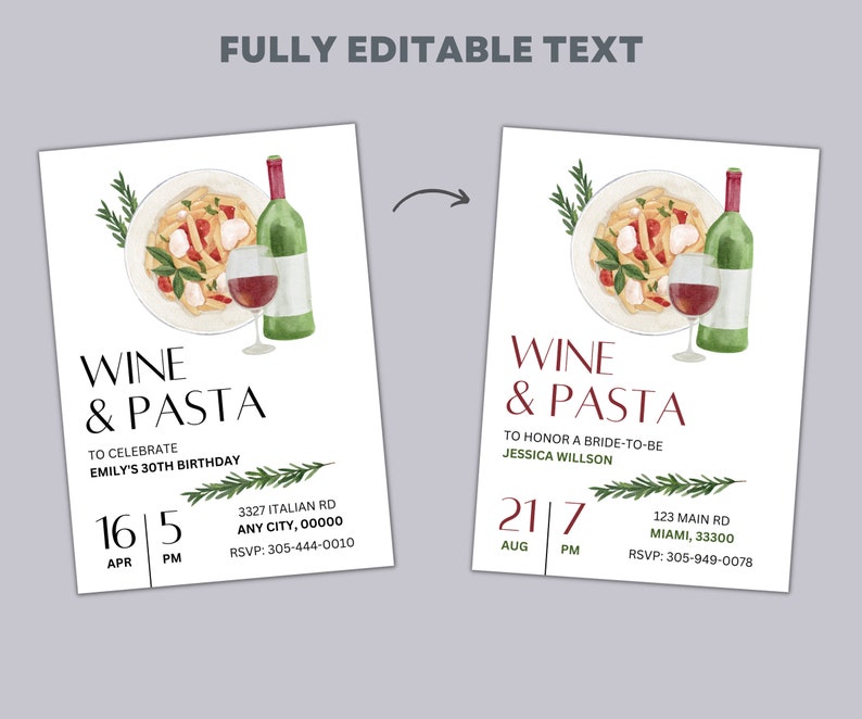 Pasta and Wine Birthday Party Invitation | Italian Dinner Housewarming ...