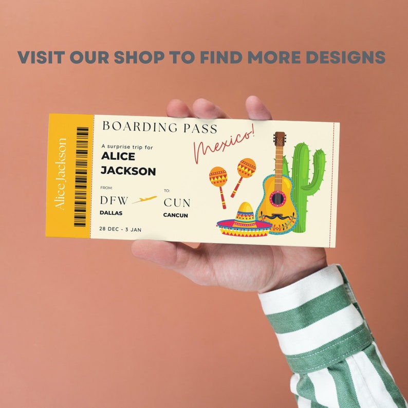 Editable and Printable Boarding Pass Mexico Surprise Trip Cancun ...
