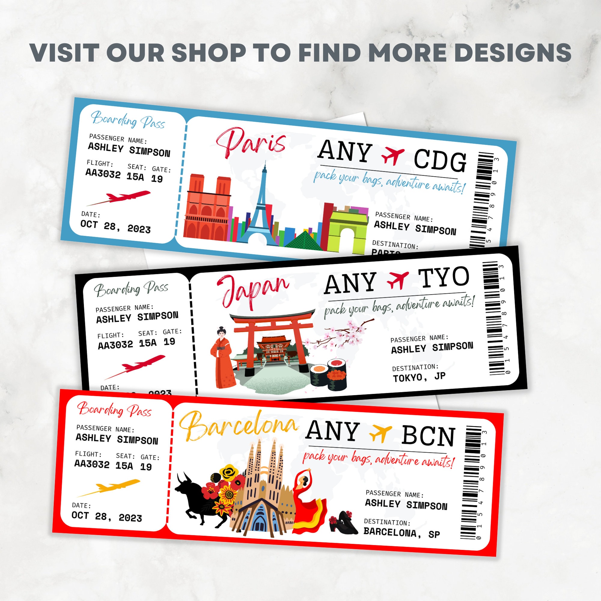 Editable and Printable Boarding Pass GREECE Surprise Trip Mykonos ...