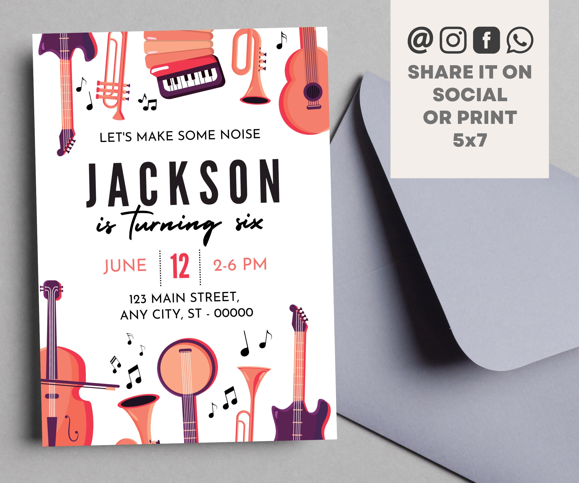 Musical Instruments Birthday Invitation Template Music Party Invite ...