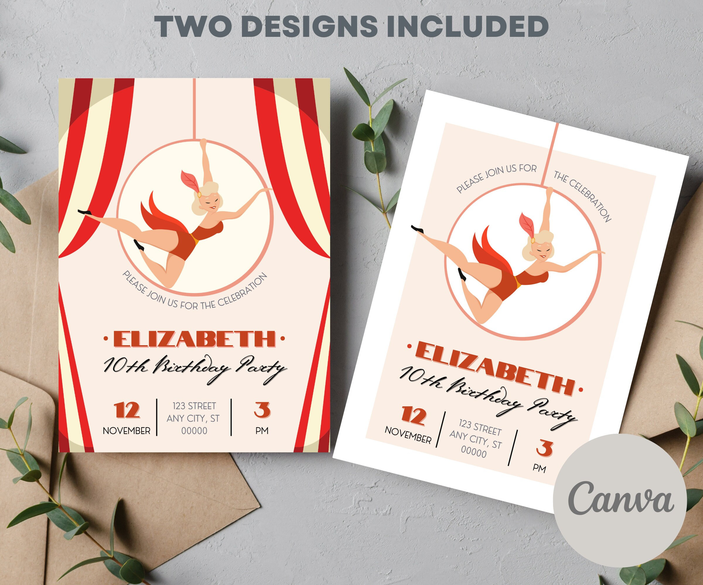 Aerial Gymnast Invitation Template Circus Theme Party Invite Printable