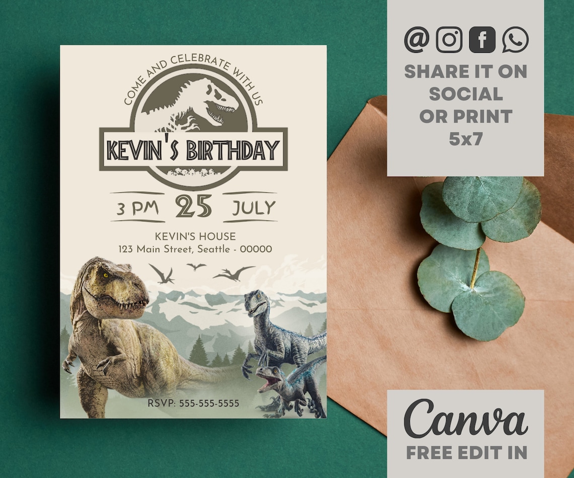 Jurassic World Birthday Invitation Template Dinosaur Party - Etsy