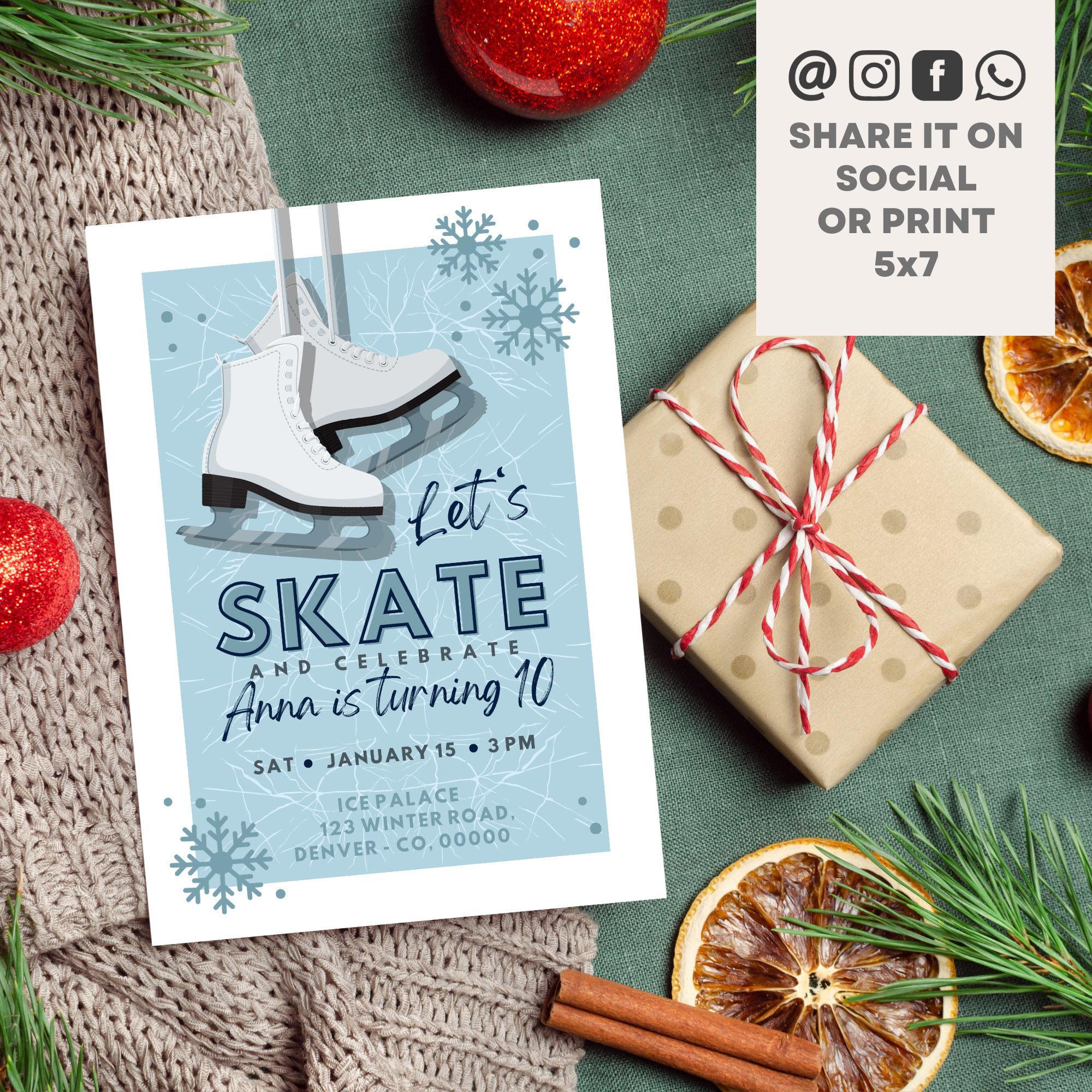 Ice Skating Birthday Invitation Figure Skating Winter Party - Editable ...
