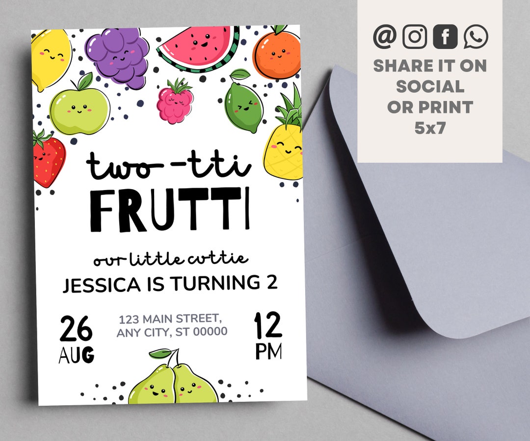 Fruity Birthday Invitation Template: Editable Kids Party Invite (5x7 ...