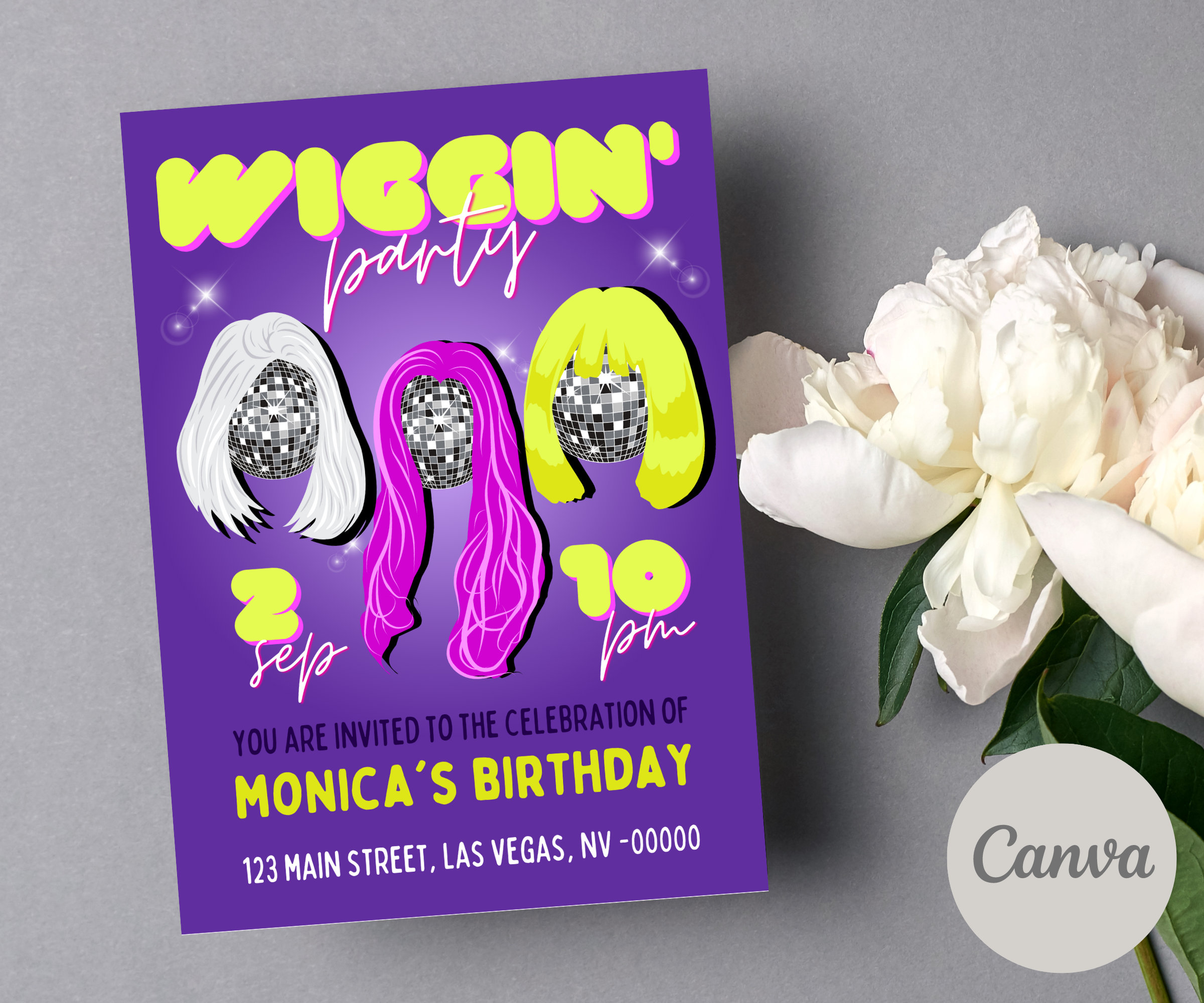 Wig Party Invitation Template | Girls Night Wigging Out | Costume Party ...