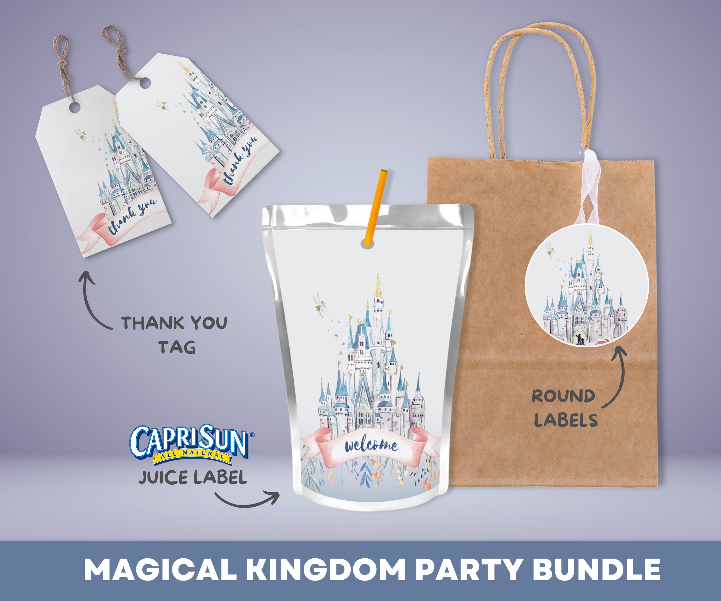 Princess Castle Party Labels: Thank You Tag, Cupcake Topper, Capri Sun ...