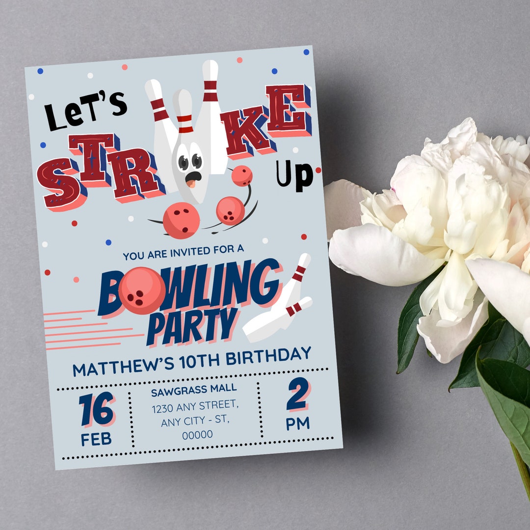 Bowling Birthday Party Invitation: Strike up Some Fun (canva Template ...
