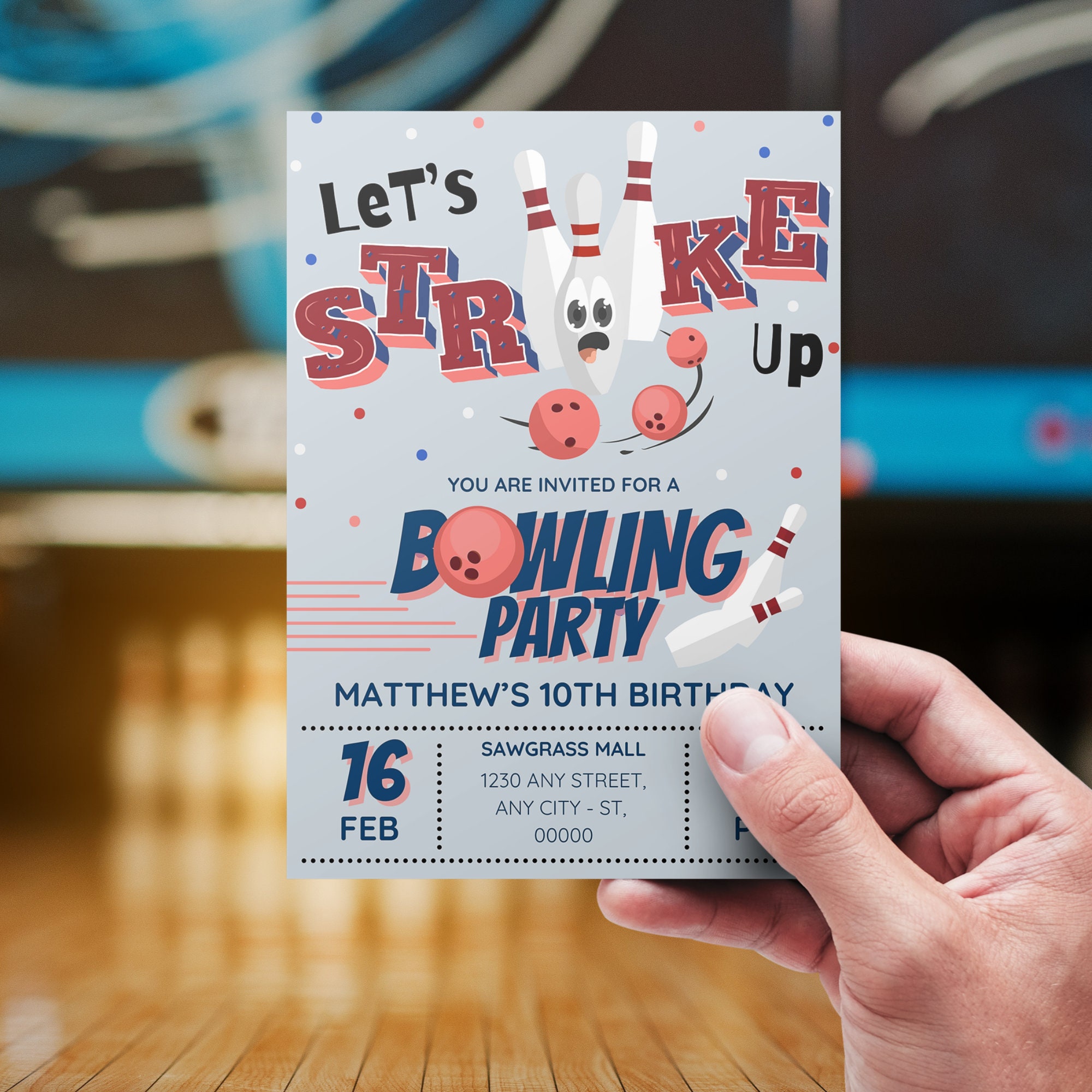 Bowling Birthday Party Invitation: Strike up Some Fun (canva Template ...