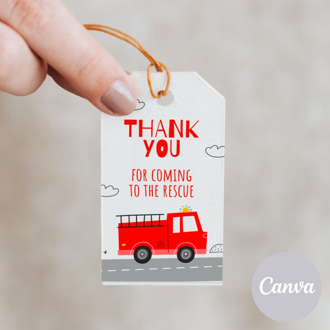 Fire Truck Thank You Tag Firefighter Party Favor Sound the Alarm ...