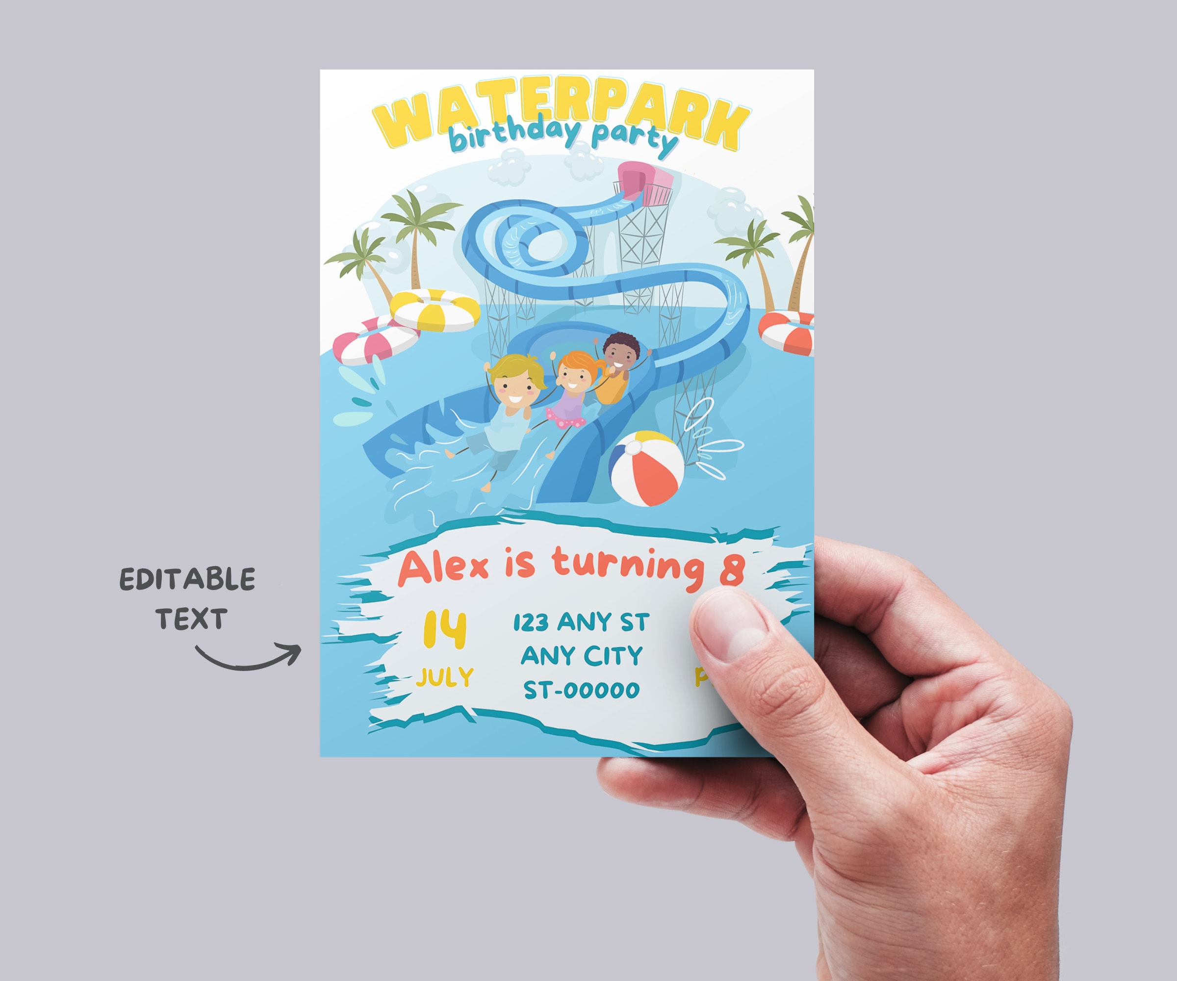 Waterpark Birthday Invitation Template | Aqua Park Invite | Printable ...