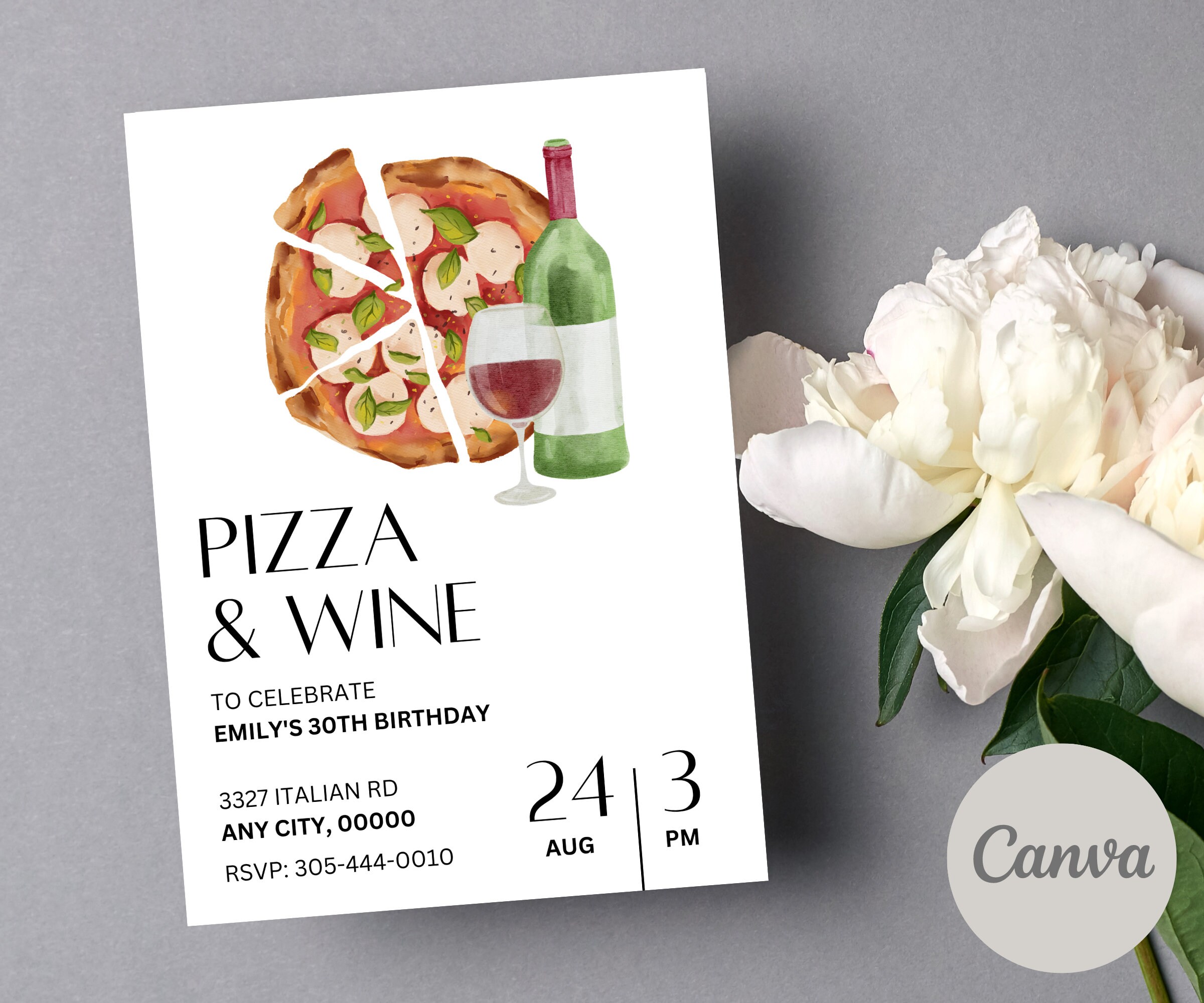 Pizza and Wine Birthday Party Invitation Italian Theme Housewarming ...