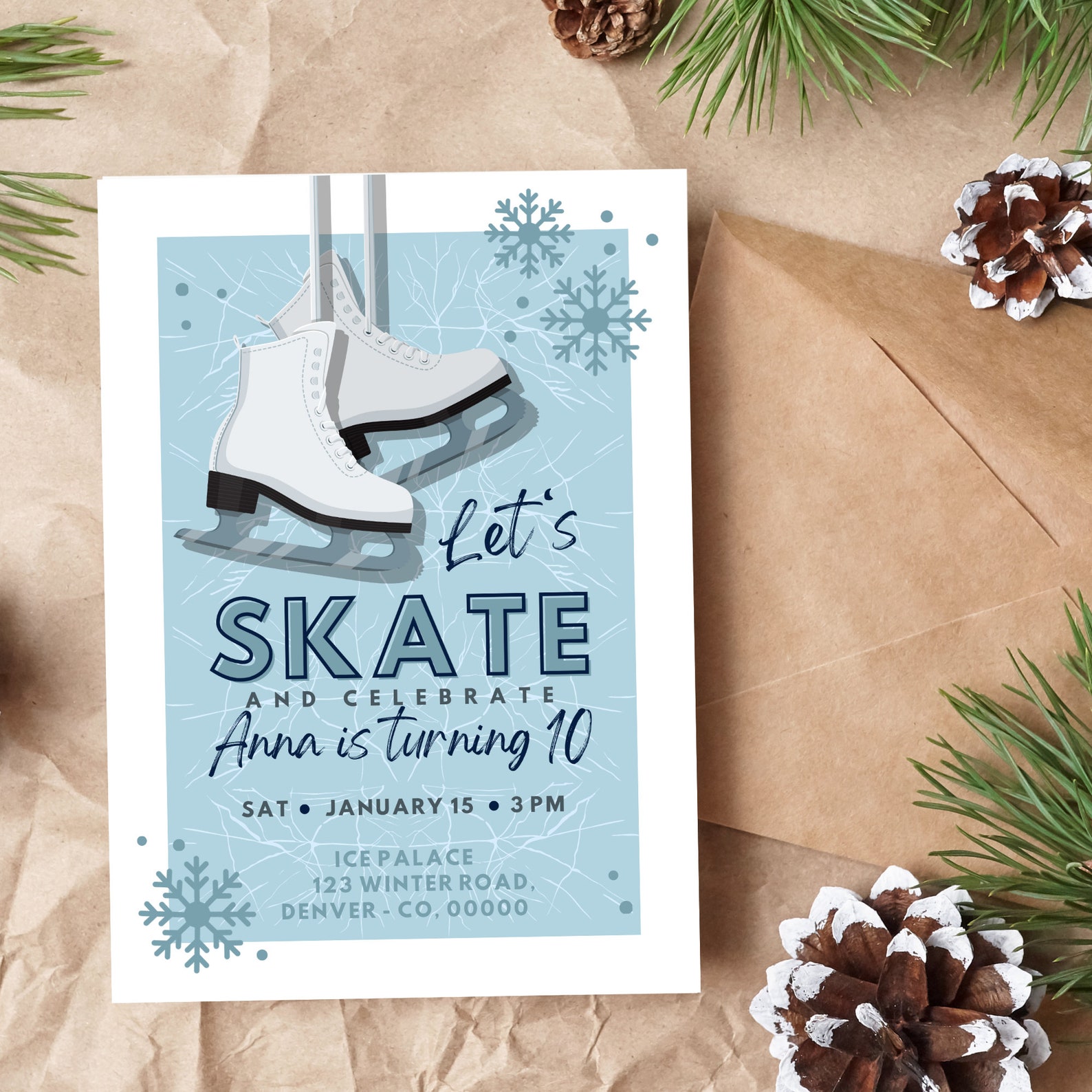 Ice Skating Birthday Invitation Figure Skating Winter Party Editable ...