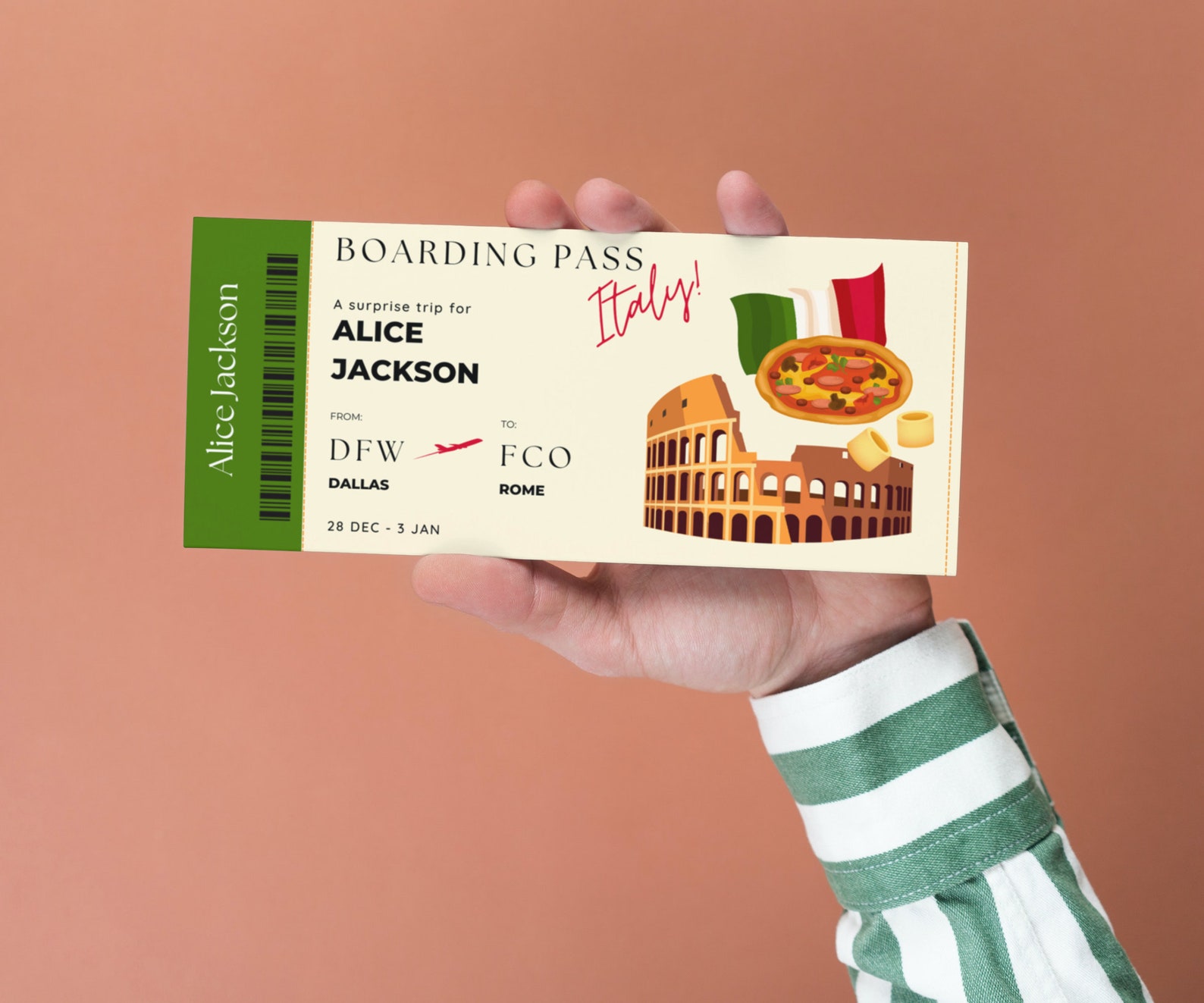 Boarding Pass Italy Surprise Ticket Rome Vacation Trip - Etsy