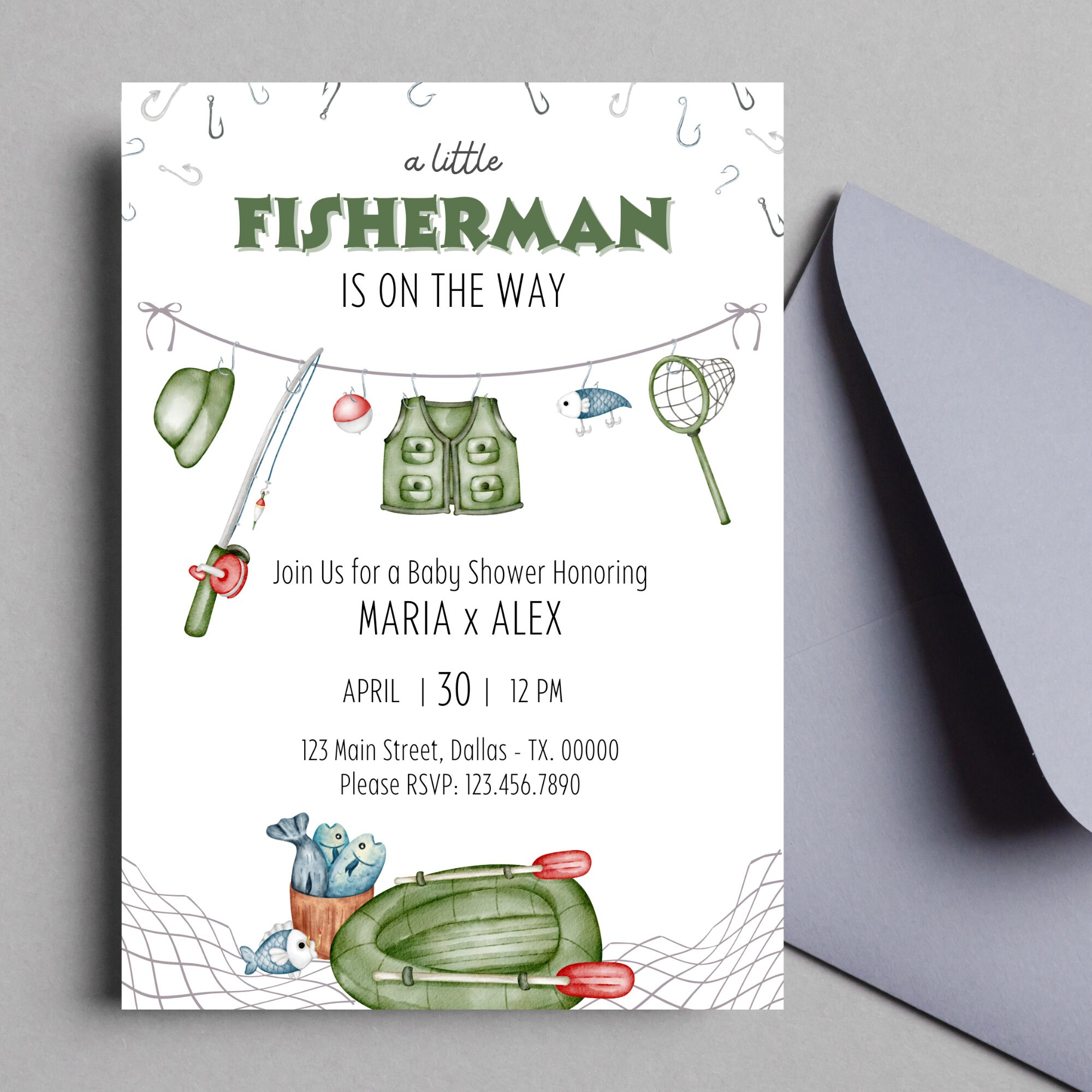 Fishing Baby Shower Invitation Bundle: Fisherman Theme (printable ...
