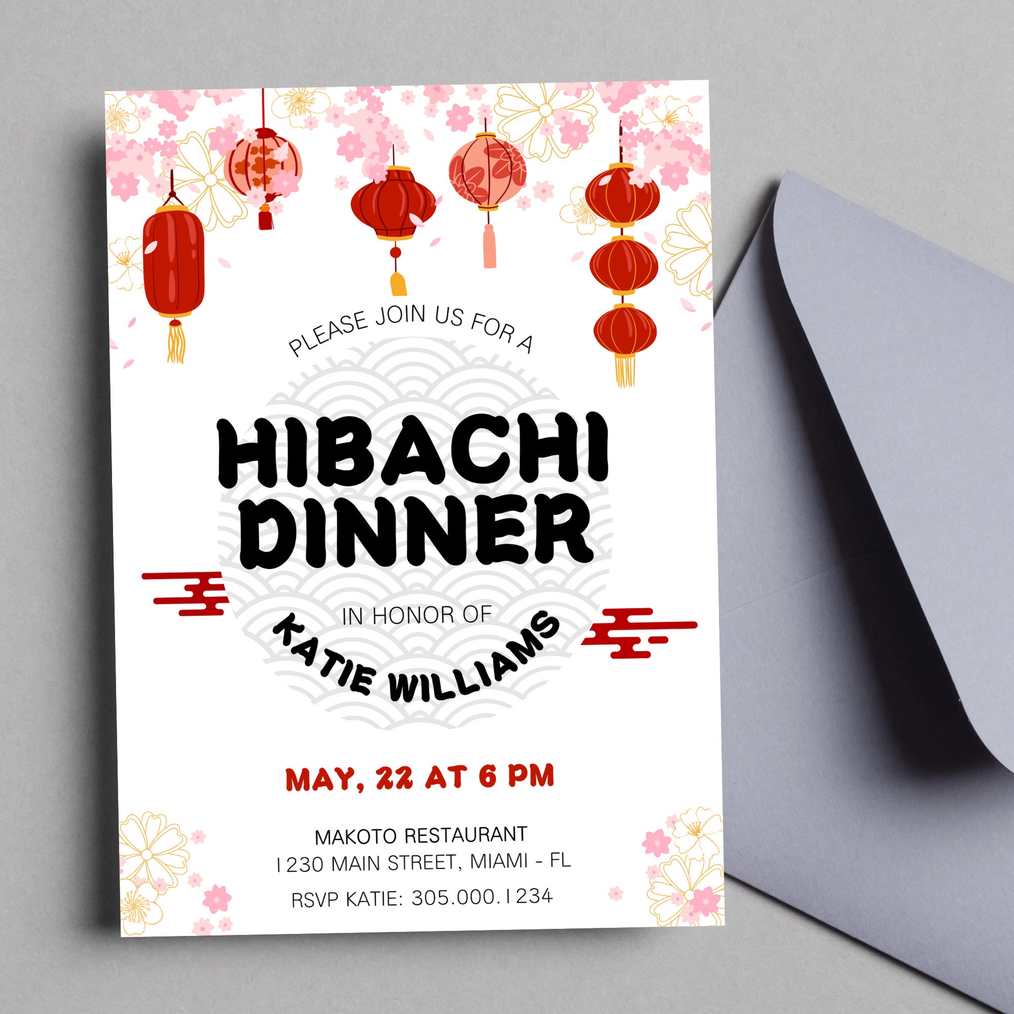Hibachi Dinner Celebration Invitation Japanese Restaurant Theme Party ...