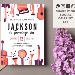 Musical Instruments Birthday Invitation Template | Music Party Invite ...