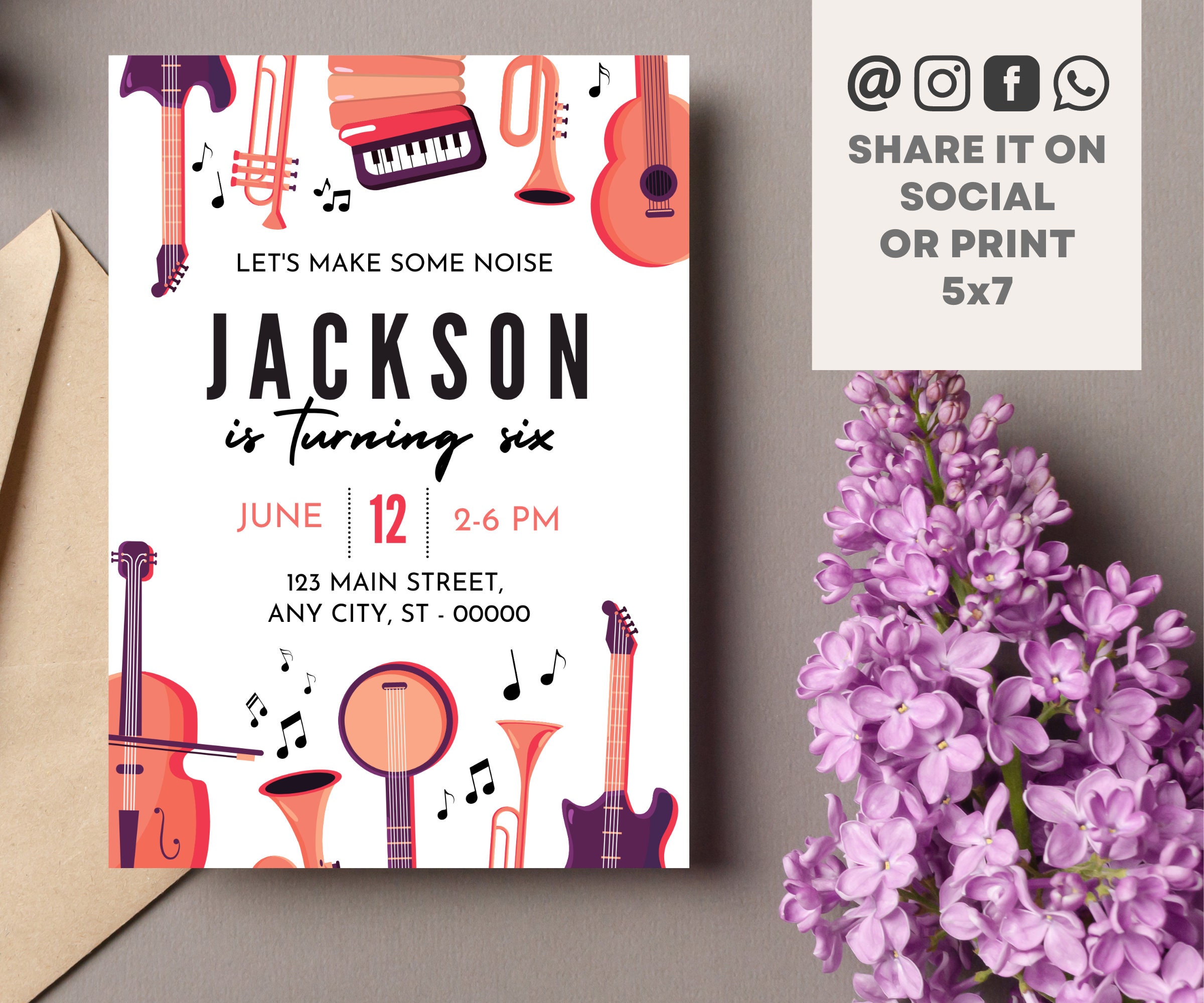 Musical Instruments Birthday Invitation Template Music Party - Etsy