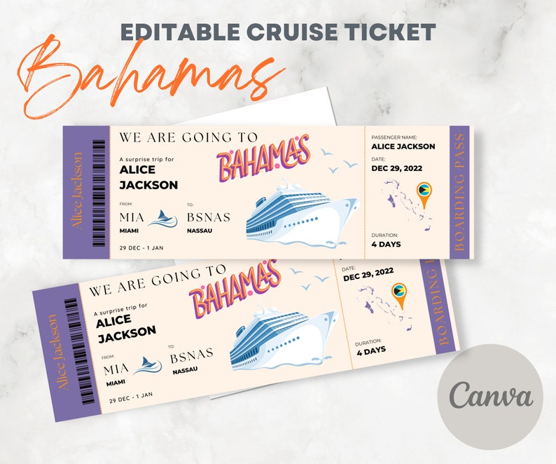 Bahamas Cruise Ticket, Surprise Cruise Invitation, Vacation Trip Nassau ...