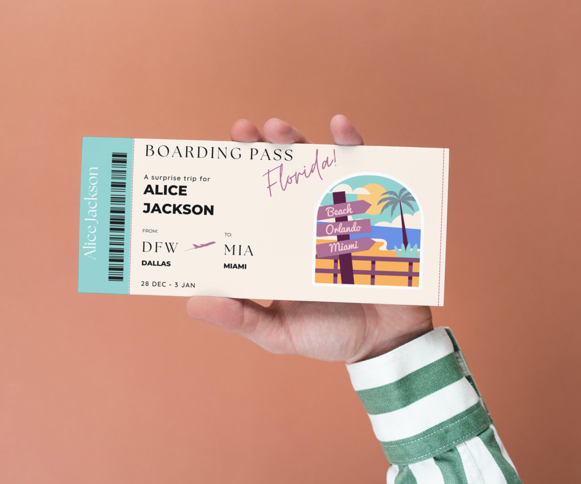 Boarding Pass Florida, Surprise Ticket Miami, Vacation Trip Orlando ...