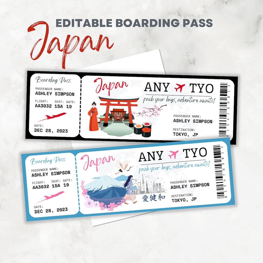 Editable and Printable Boarding Pass Japan Surprise Trip Tokyo ...