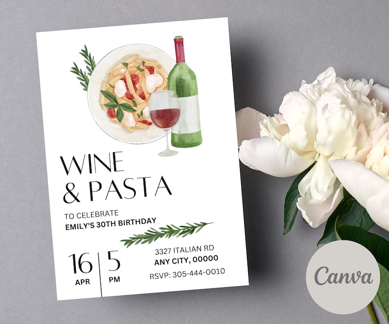Pasta and Wine Birthday Party Invitation | Italian Dinner Housewarming ...