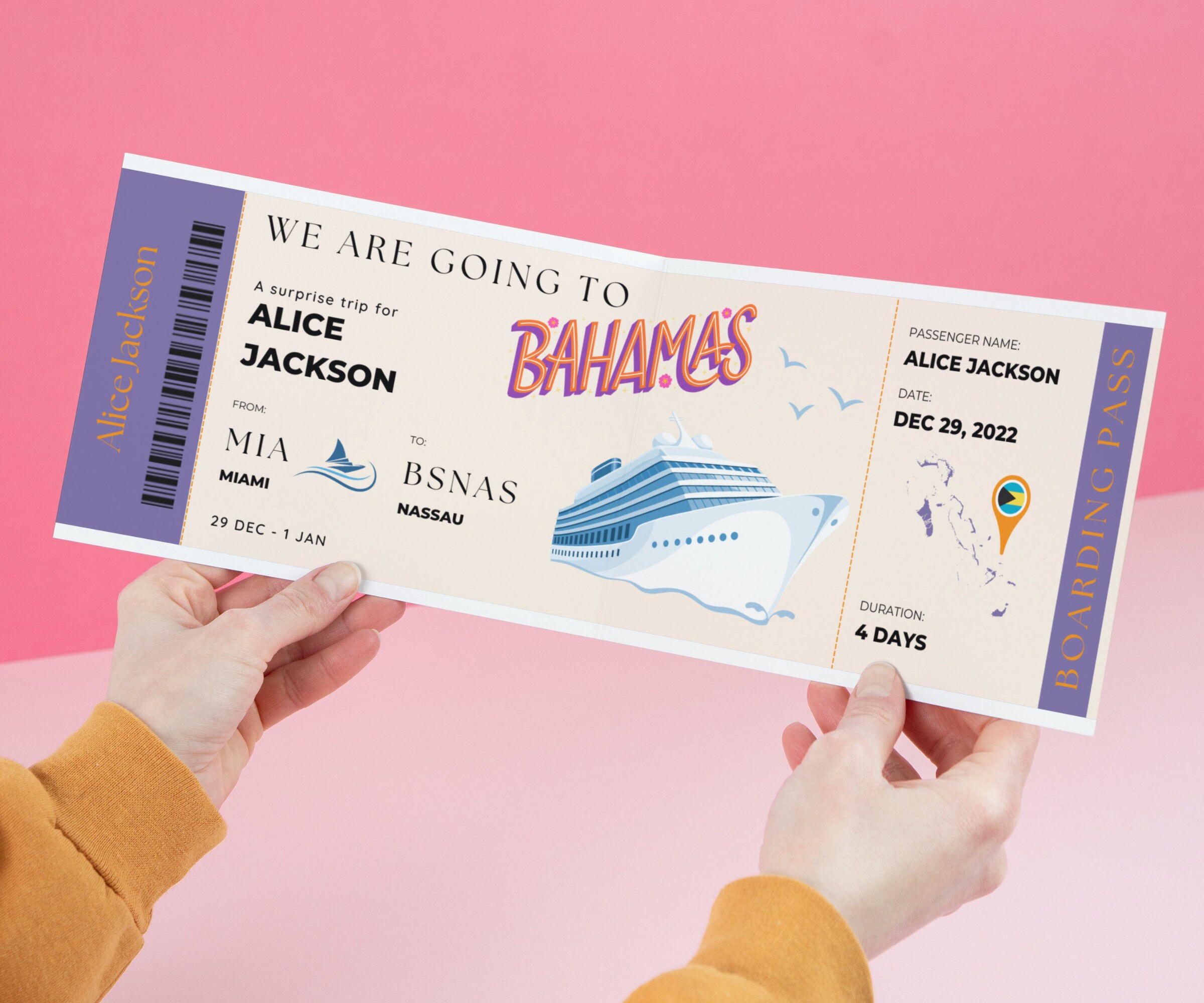 Bahamas Cruise Ticket, Surprise Cruise Invitation, Vacation Trip Nassau ...