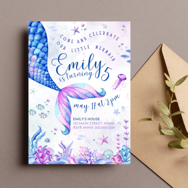 Little Mermaid Birthday Party Invitation Under the Sea Birthday Invite ...