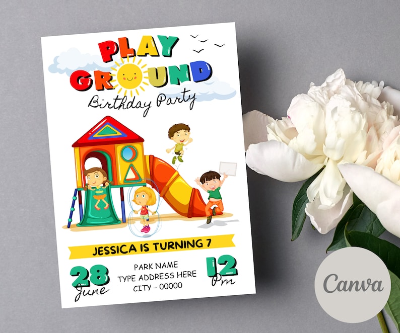 Playground Invitation Template | Party at the Park Invite | Printable ...