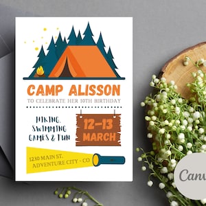Camping Birthday Party Invitation | Bonfire Invitation | Editable and ...