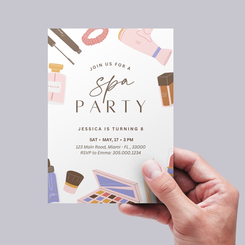 Spa Birthday Party Invitation Glam Girls Makeup Slumber Party Invite ...