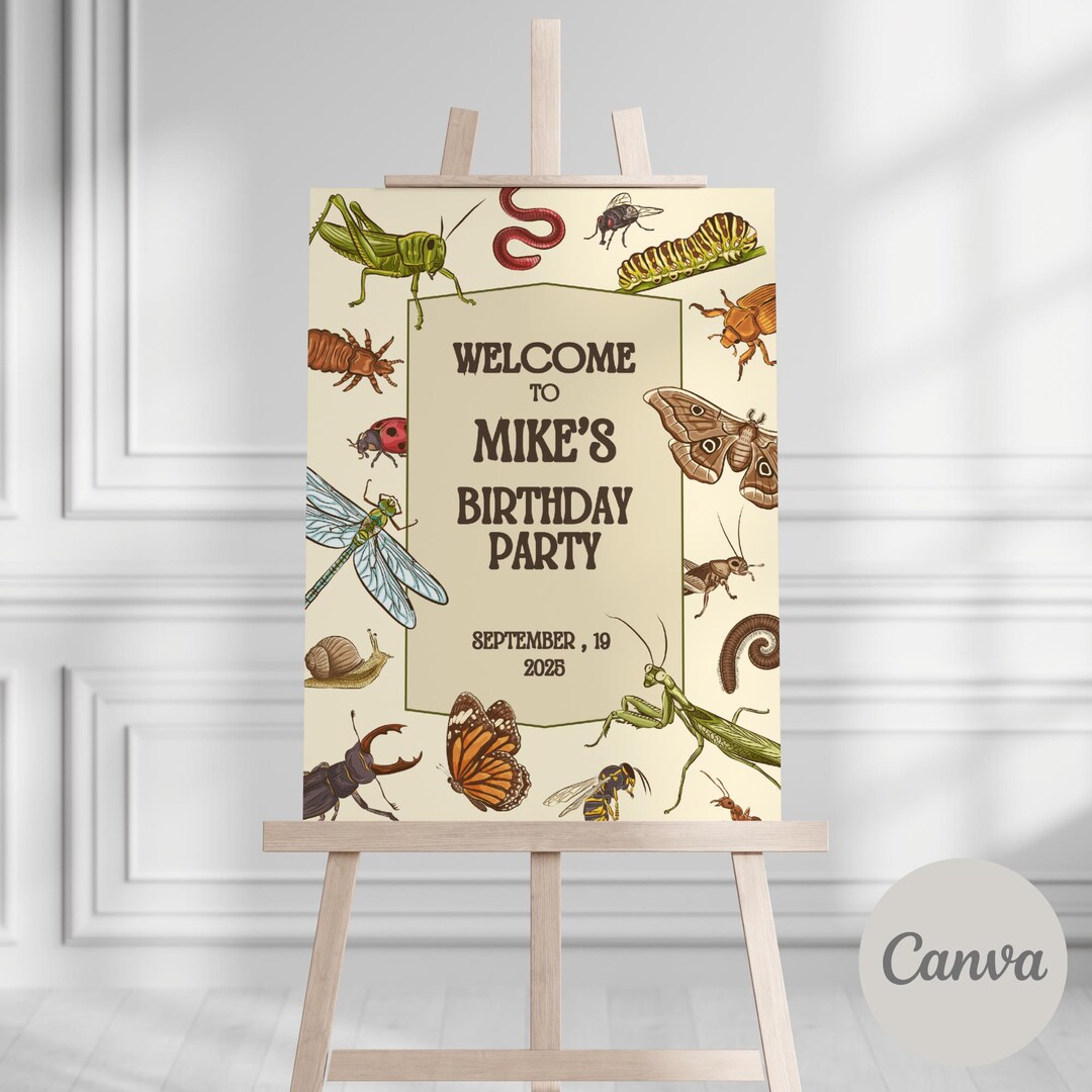 Bugs Birthday Party Welcome Sign: Insect Theme (editable Canva Template ...