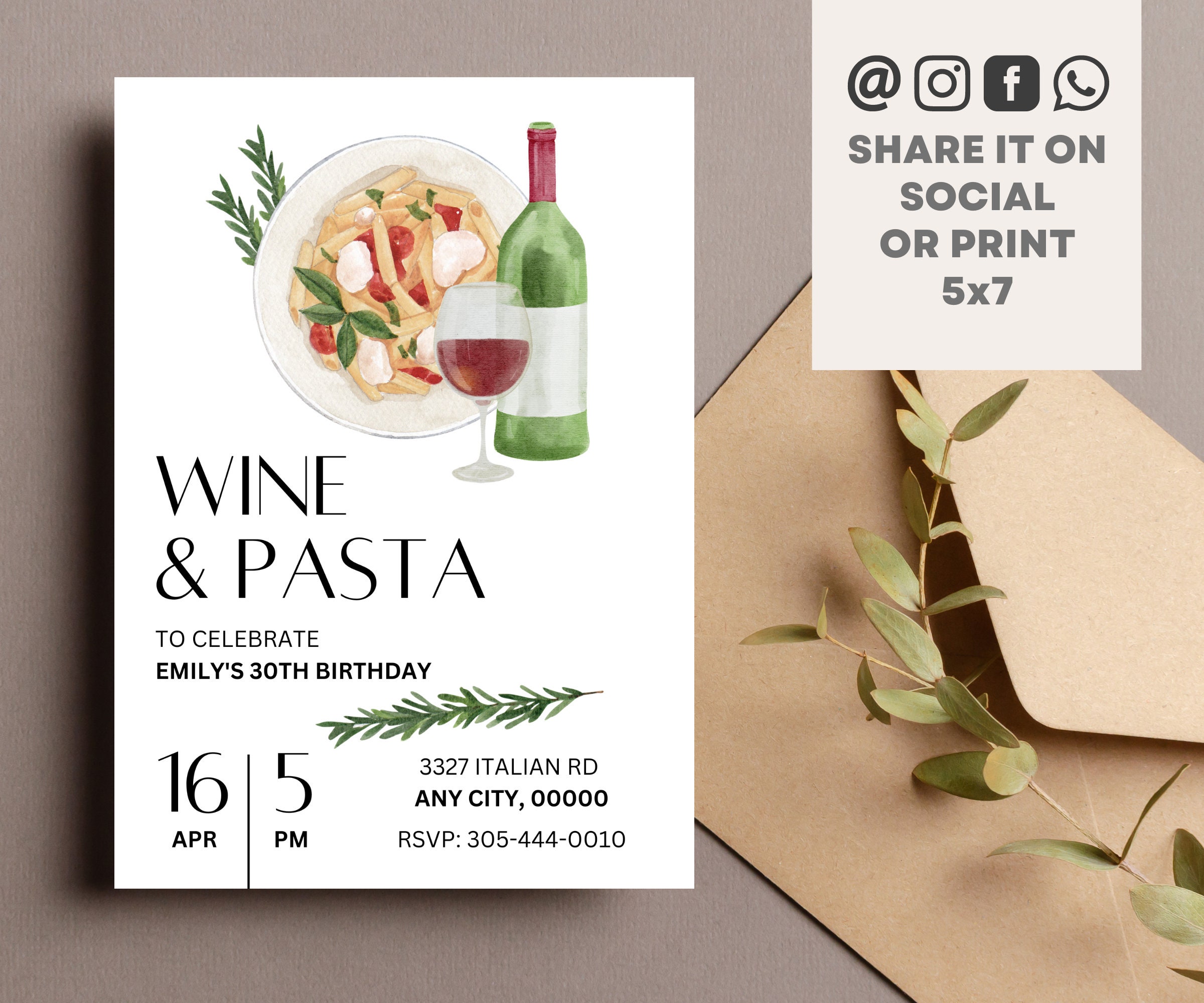 Pasta and Wine Birthday Party Invitation | Italian Dinner Housewarming ...