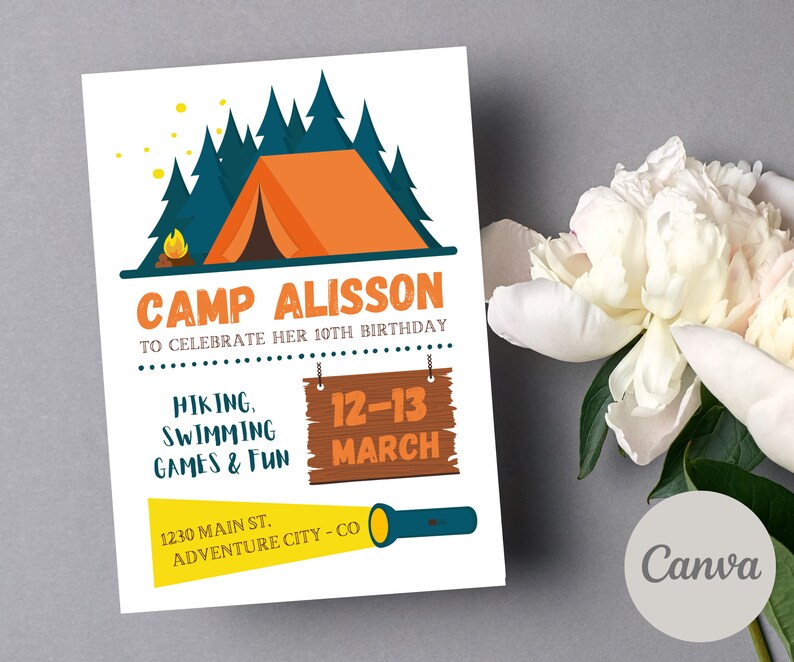 Camping Birthday Party Invitation | Bonfire Invitation | Editable and ...