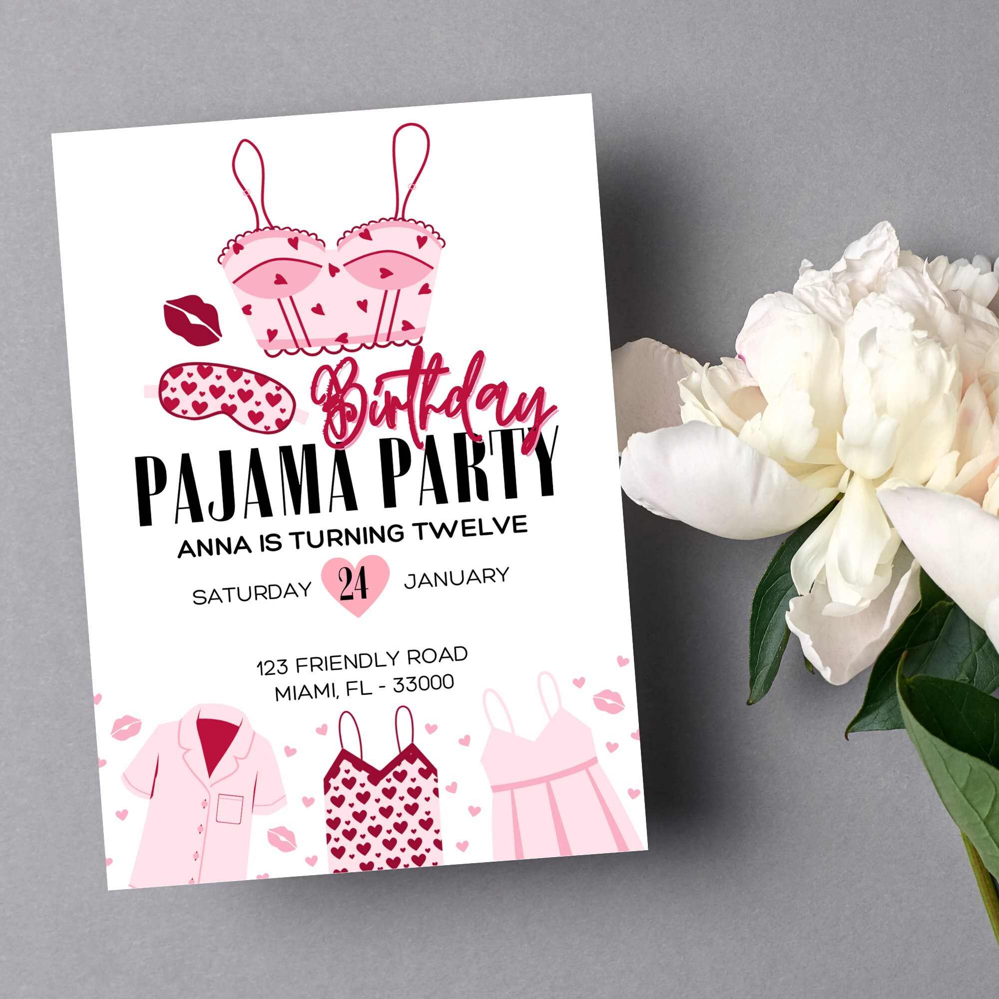 Girls Birthday Pajama Party Invitation: Editable Sleepover Template ...