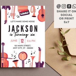Musical Instruments Birthday Invitation Template | Music Party Invite ...
