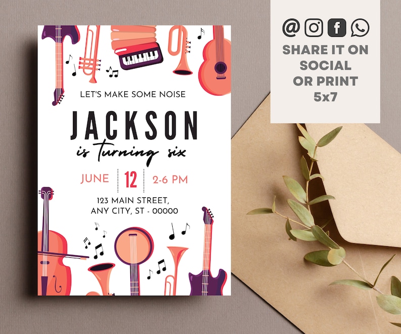 Musical Instruments Birthday Invitation Template Music Party Invite ...