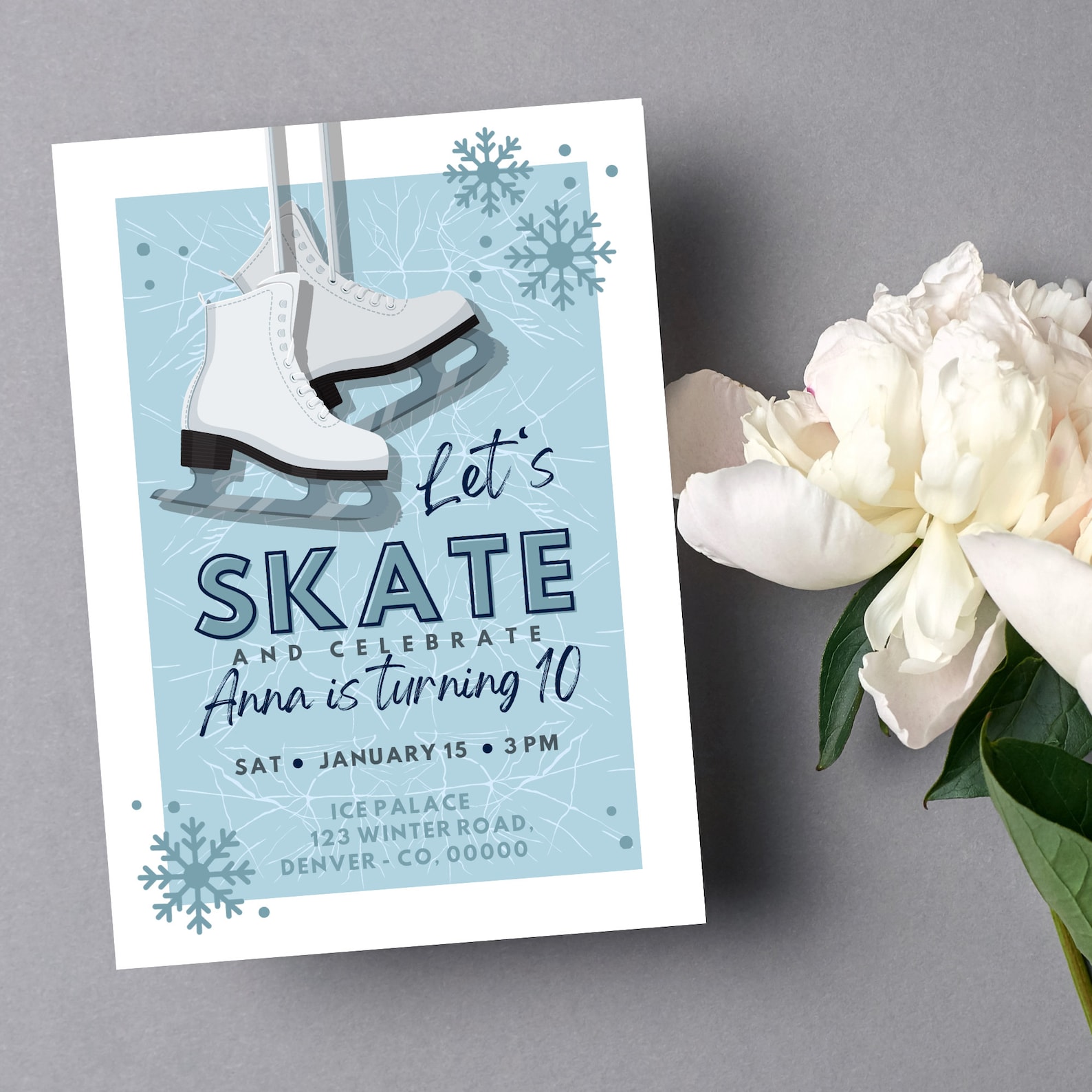 Ice Skating Birthday Invitation Figure Skating Winter Party Editable and Printable Canva ...
