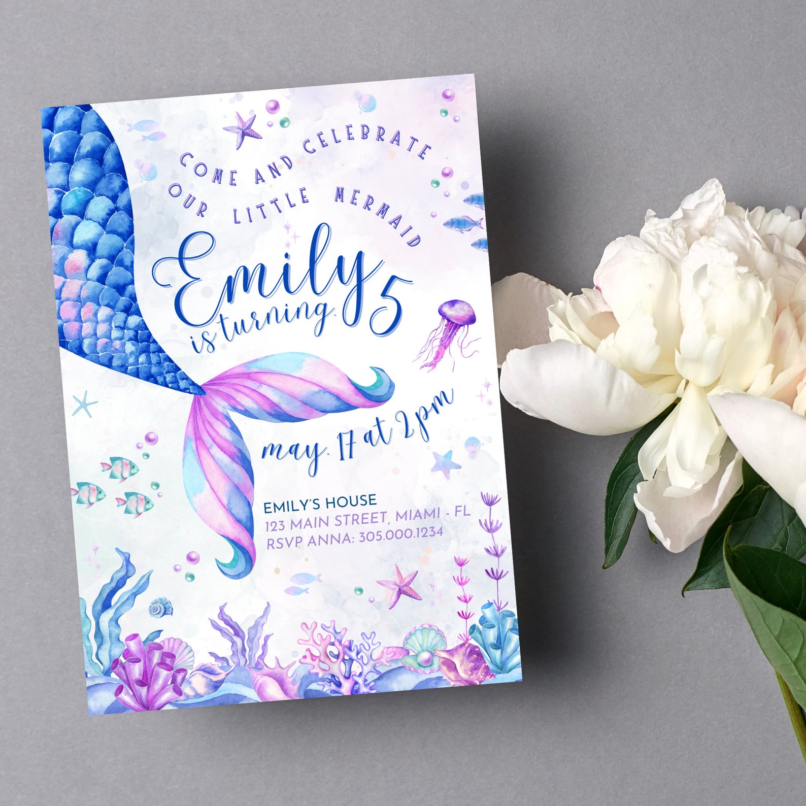 Little Mermaid Birthday Party Invitation Under the Sea Birthday Invite ...